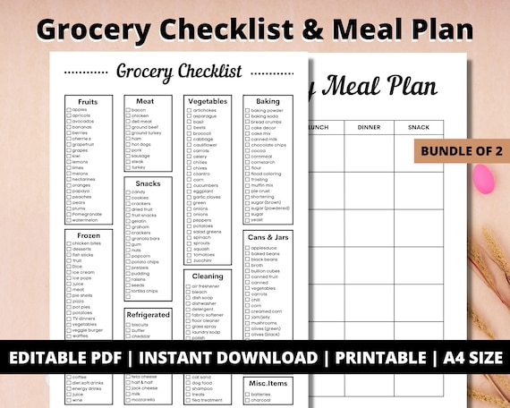 Editable Grocery List Shopping List Printable Meal Planner - Etsy