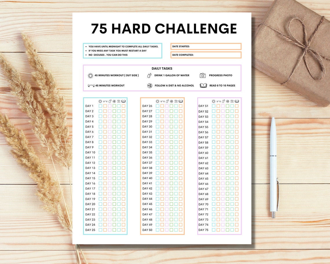 75 Hard-ish Challenge Fitness Tracker Printable - Etsy