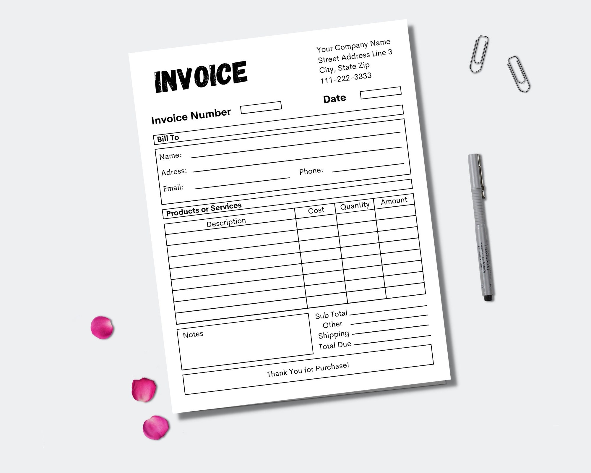 Invoice Editable Template, Business Custom Order Form Printable ...