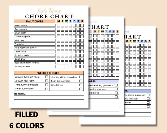 EDITABLE Chore Chart for Kids Bundle, Reward Chart, ADHD Chore Chart ...