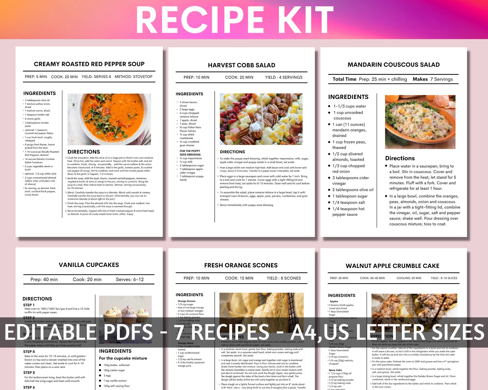 Modern Recipe Template BUNDLE, Printable Recipe Template, Recipe Card ...