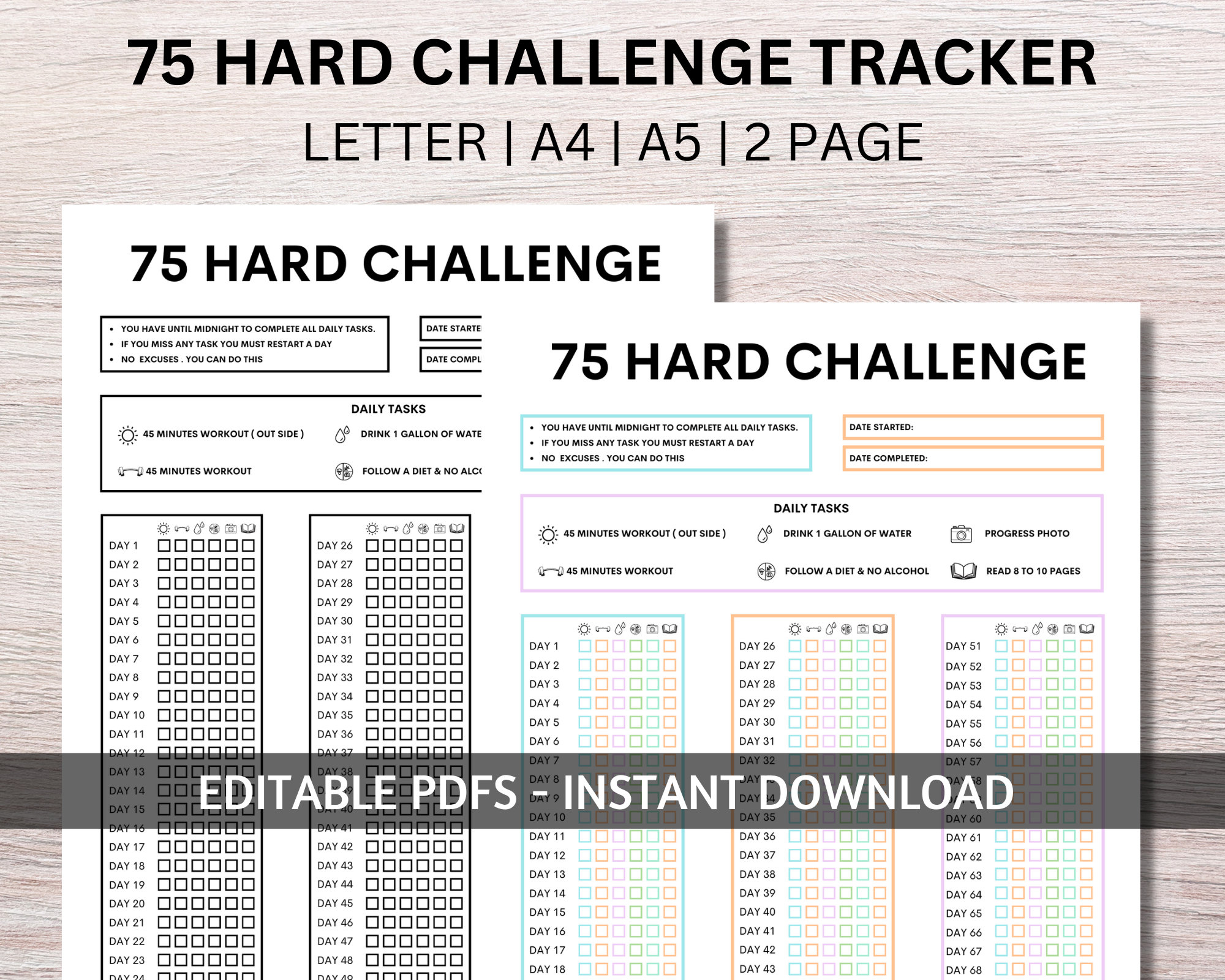 75 Hard-ish Challenge Fitness Tracker Printable - Etsy
