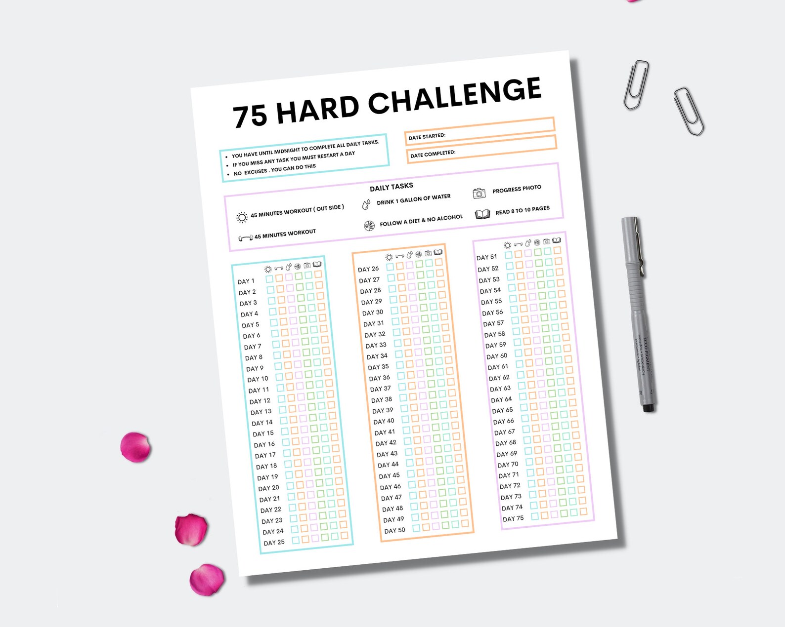 75 Hard-ish Challenge Fitness Tracker Printable - Etsy