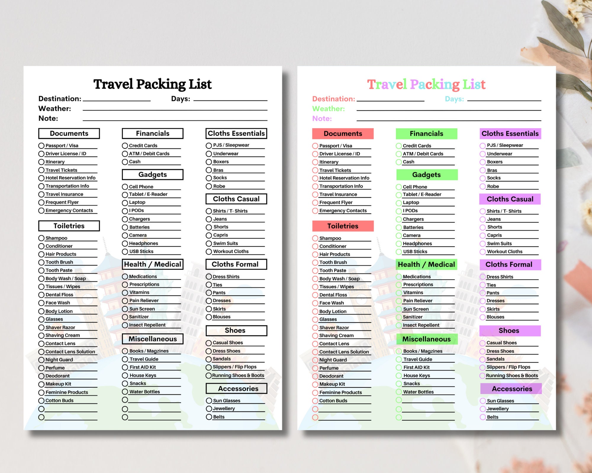 Editable Travel Packing List, Travel Packing List Printable, Packing ...