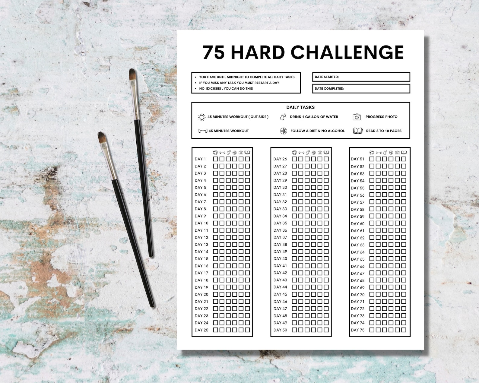 75 Hard-ish Challenge Fitness Tracker Printable - Etsy