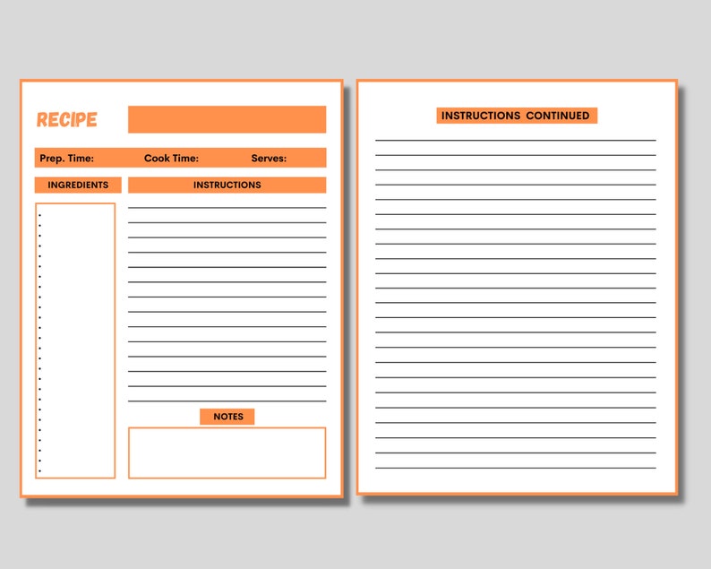 Blank Recipe Book Template, Printable Recipe Page, Family Cookbook ...
