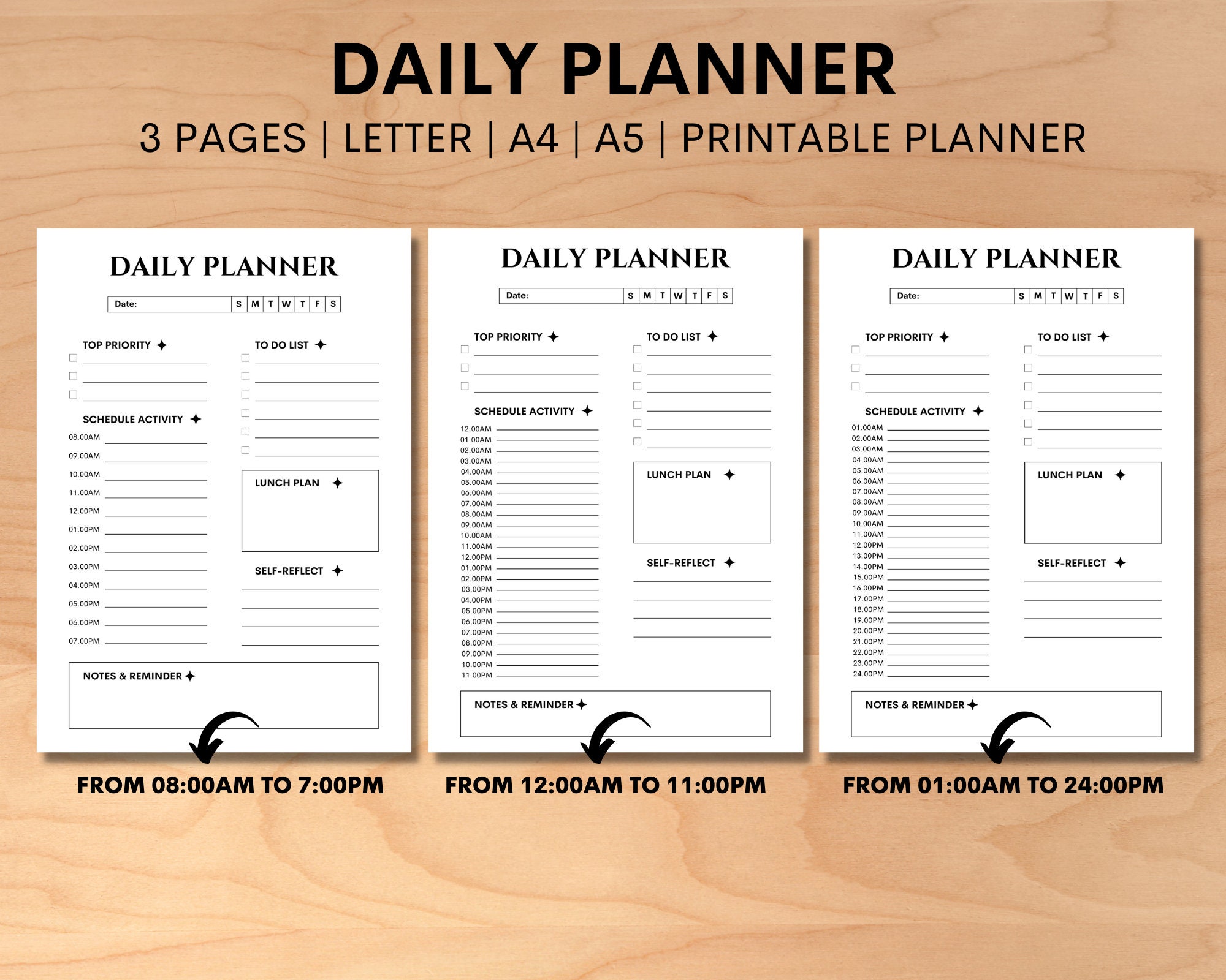 Daily Weekly Hourly Planner Printable| Daily Hourly Planner Spiral ...