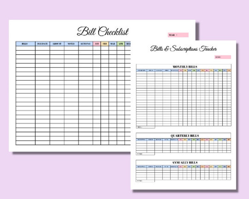 Bill Payment Tracker, Monthly Bill Tracker, Budget Planner, Monthly ...