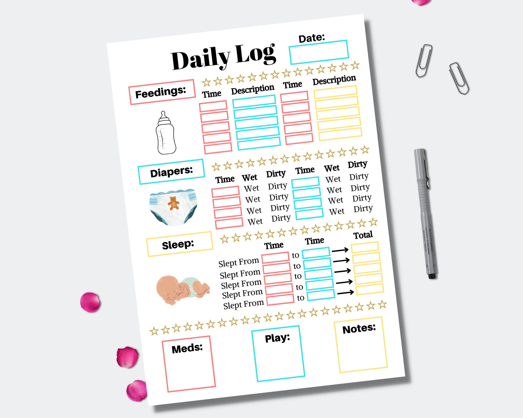 EDITABLE Baby Daily Log Daily Toddler Log Printable Toddler - Etsy