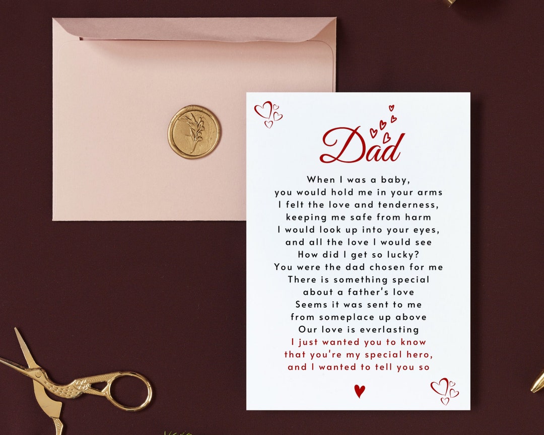 Daddy Poem Card, Wonderful Dad Poem, Fathers Day Card, Thank You Daddy ...