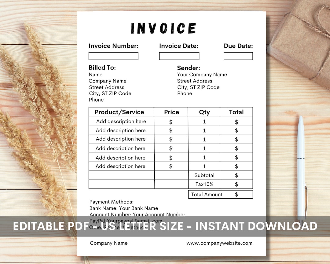 Small Business Invoice Template, Invoice Template, Minimalist Business ...