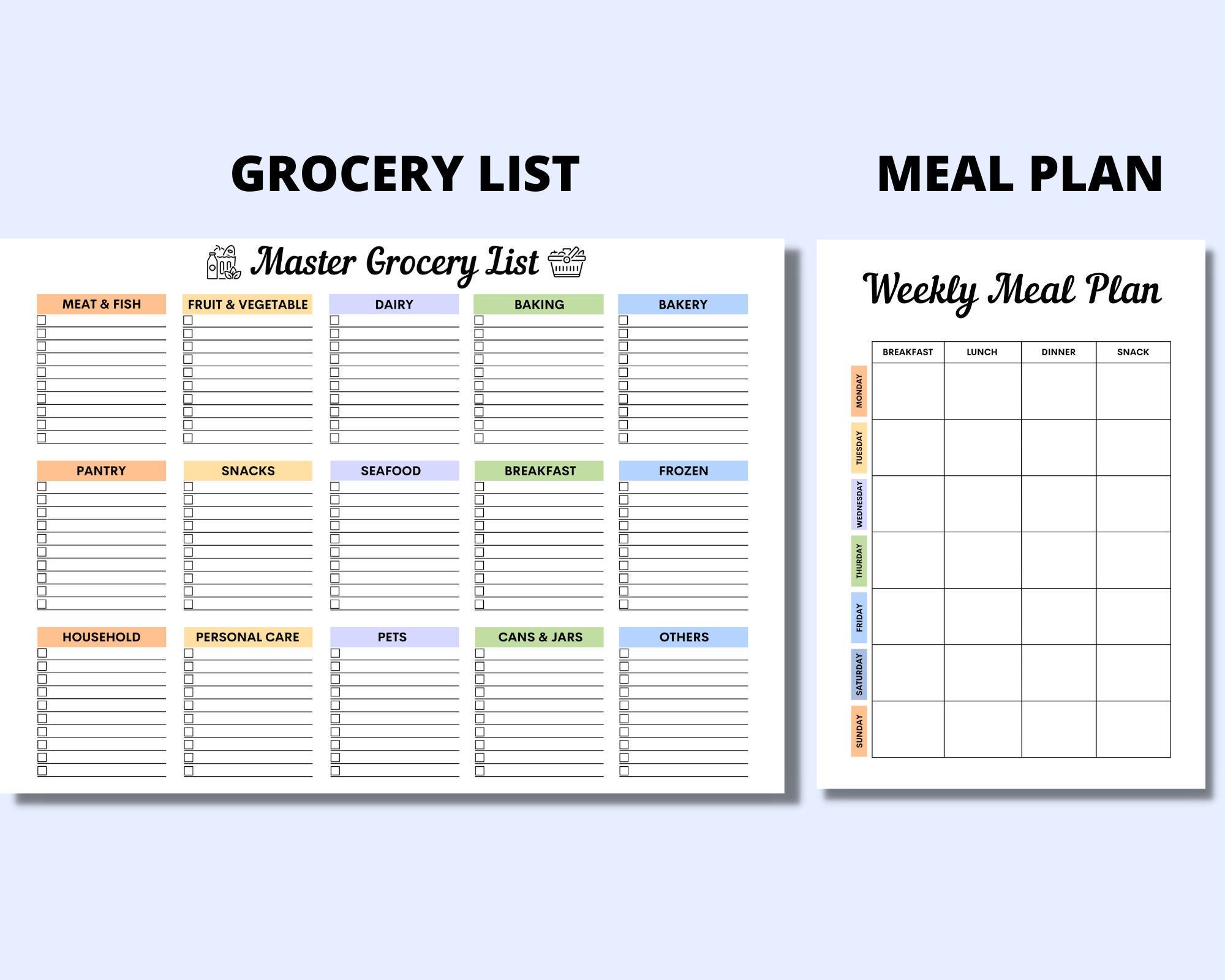 Editable Weekly Meal Planner, Grocery List Printable, Digital Meal Prep ...