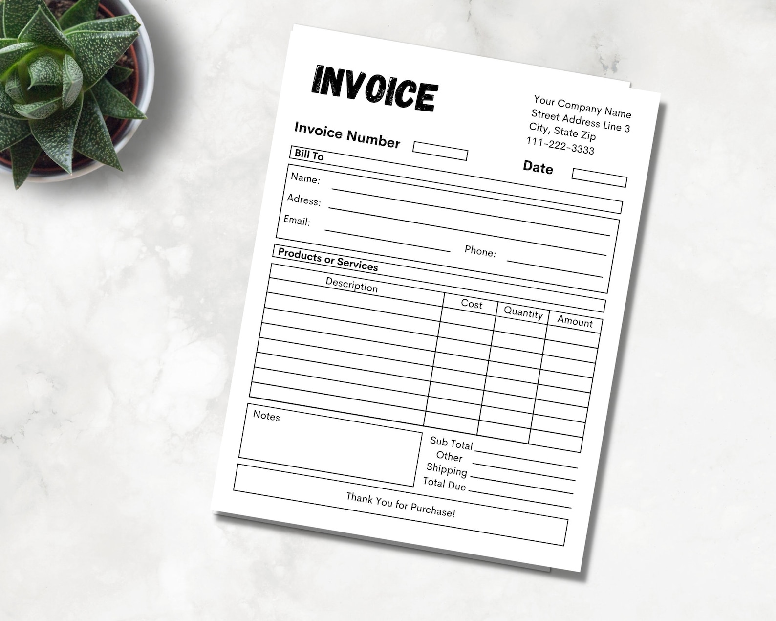Invoice Editable Template, Business Custom Order Form Printable ...