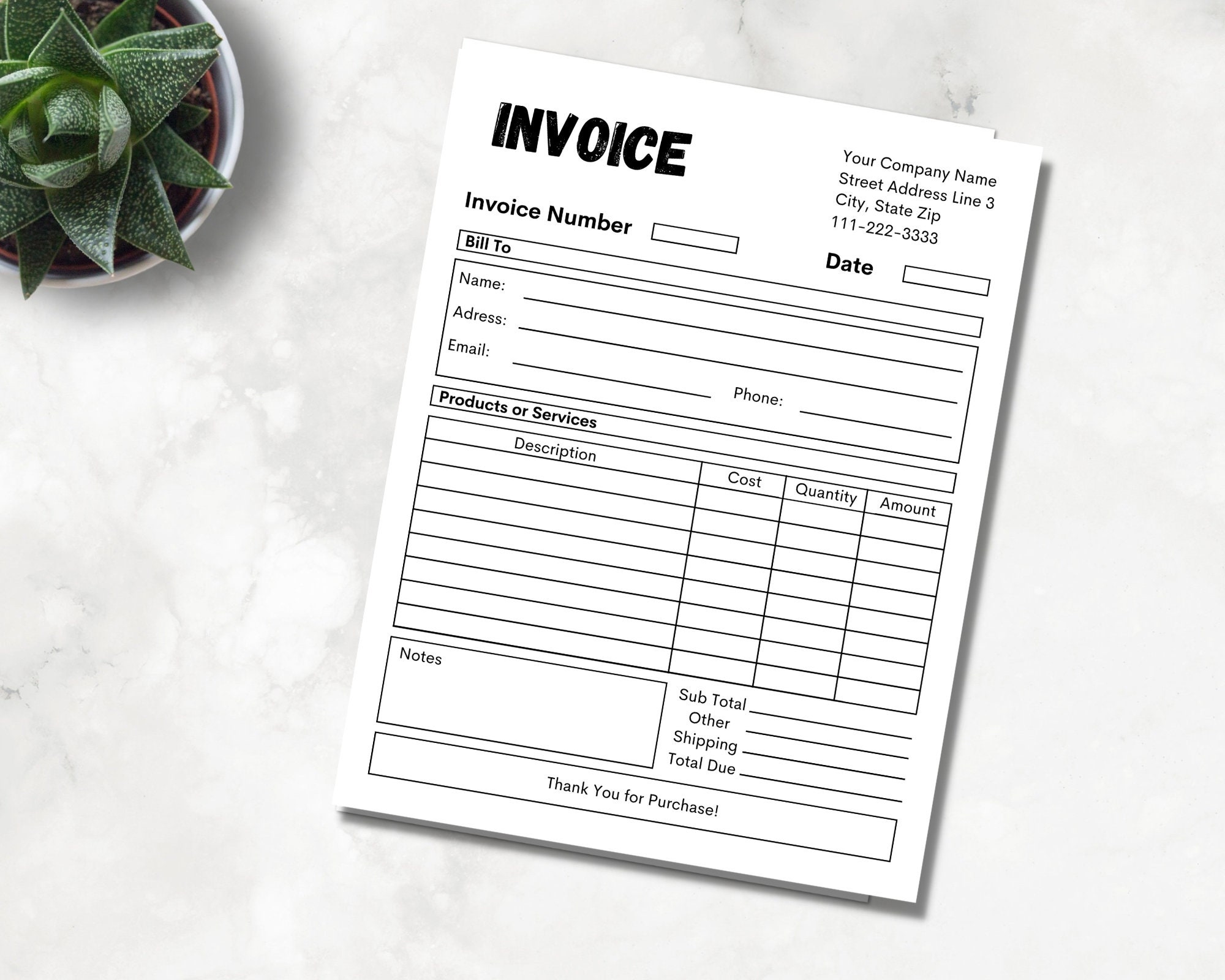 Invoice Editable Template, Business Custom Order Form Printable ...
