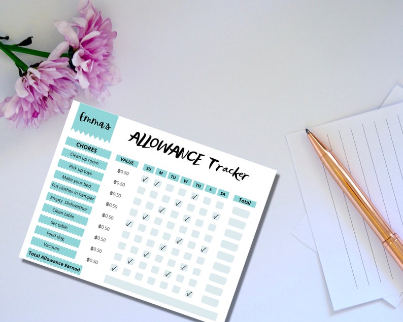 Allowance Tracker for Kids, Printable Allowance Chore Chart, Earn Money ...