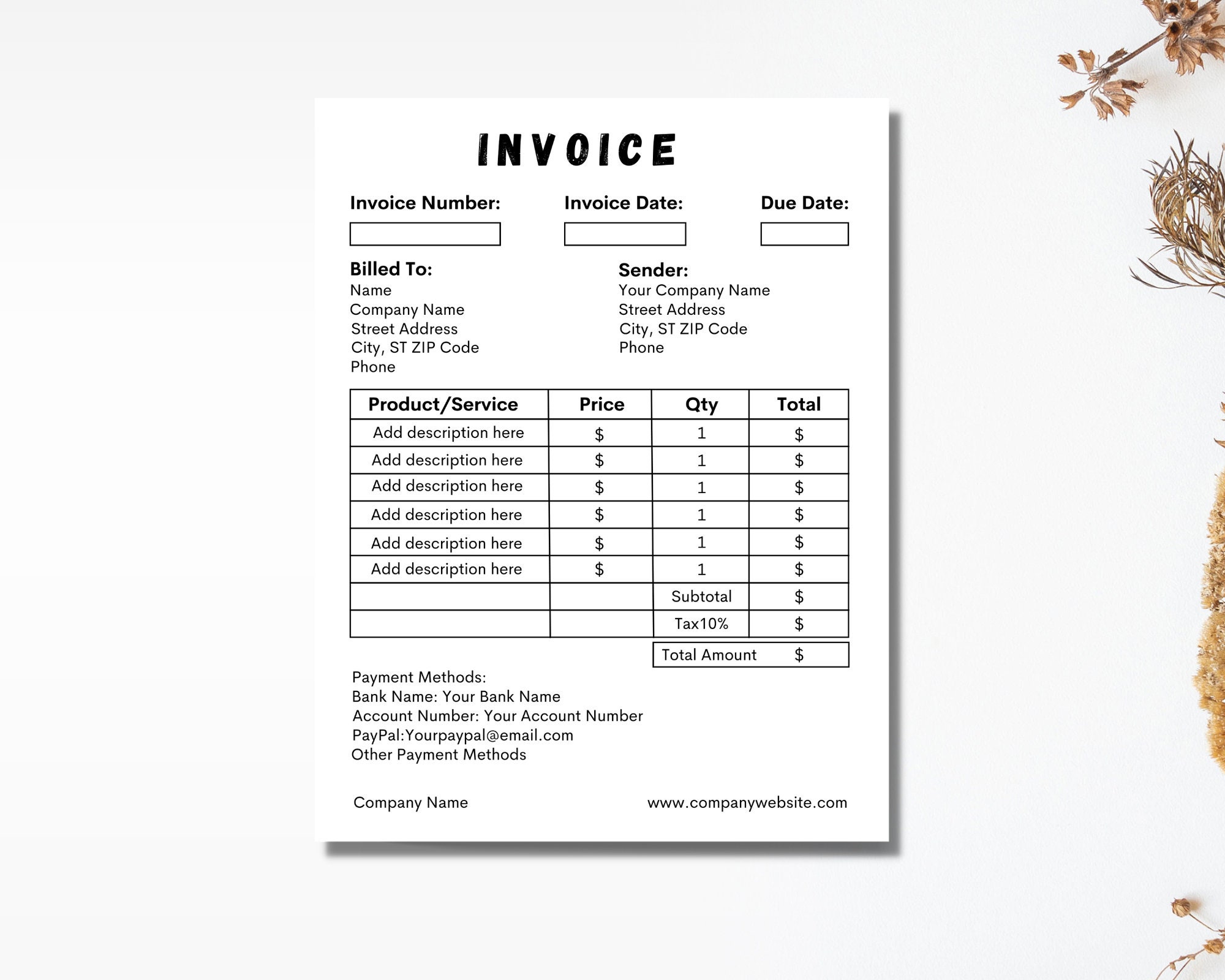 Small Business Invoice Template Invoice Template Minimalist - Etsy