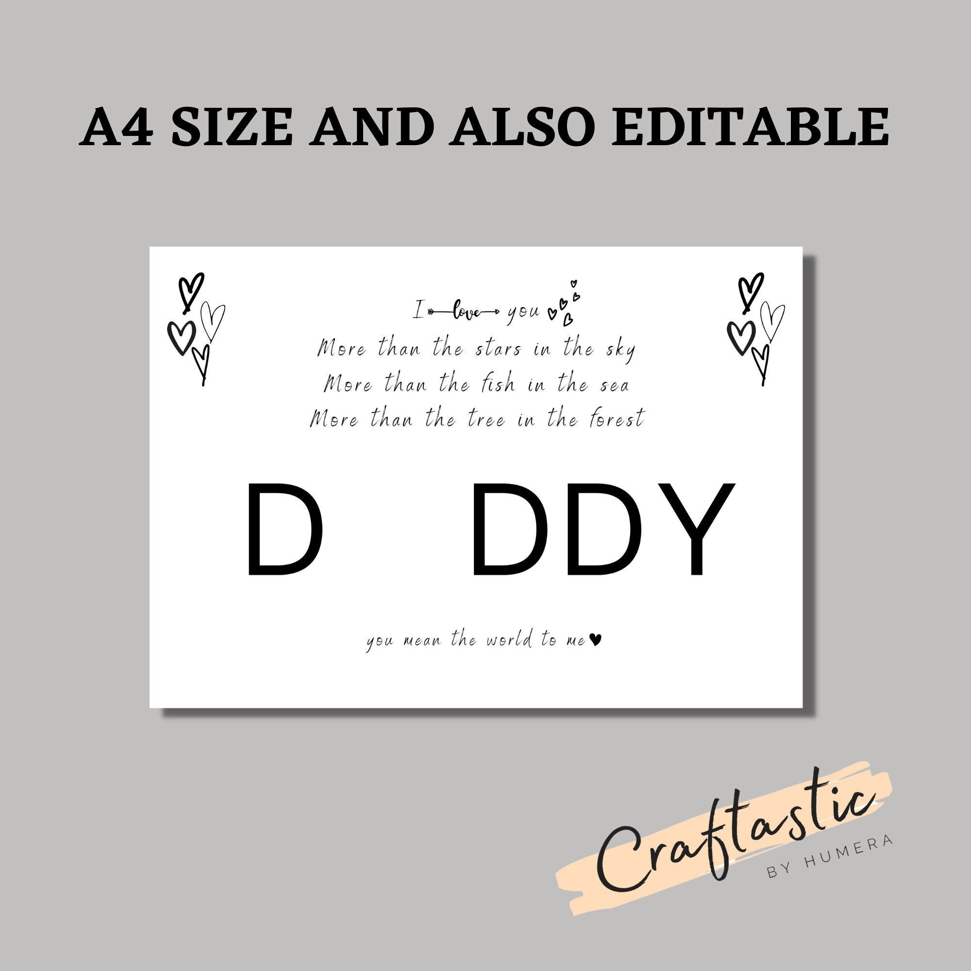 Daddy Poem Card Printable, Handprint Art Craft, Editable Poem Wall Art ...