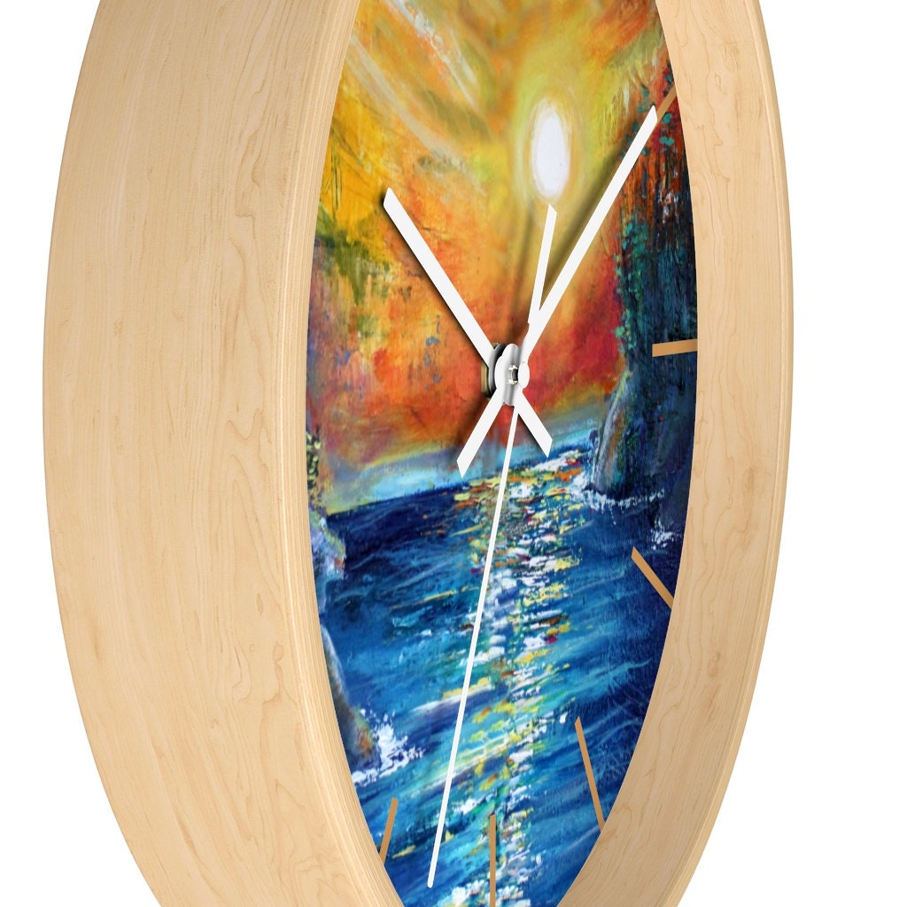 Wall Clock with Seascape Sunset, Original Painting on Clock, Ocean Art ...