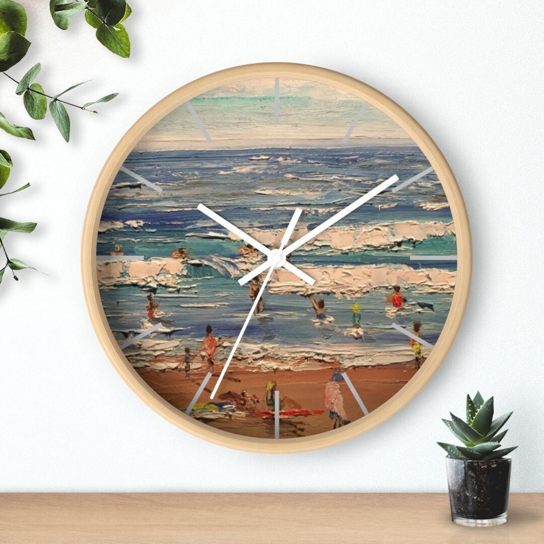Beach Wall Clock, Beach House Wall Clock, Clock of Oil Artwork, Clock ...