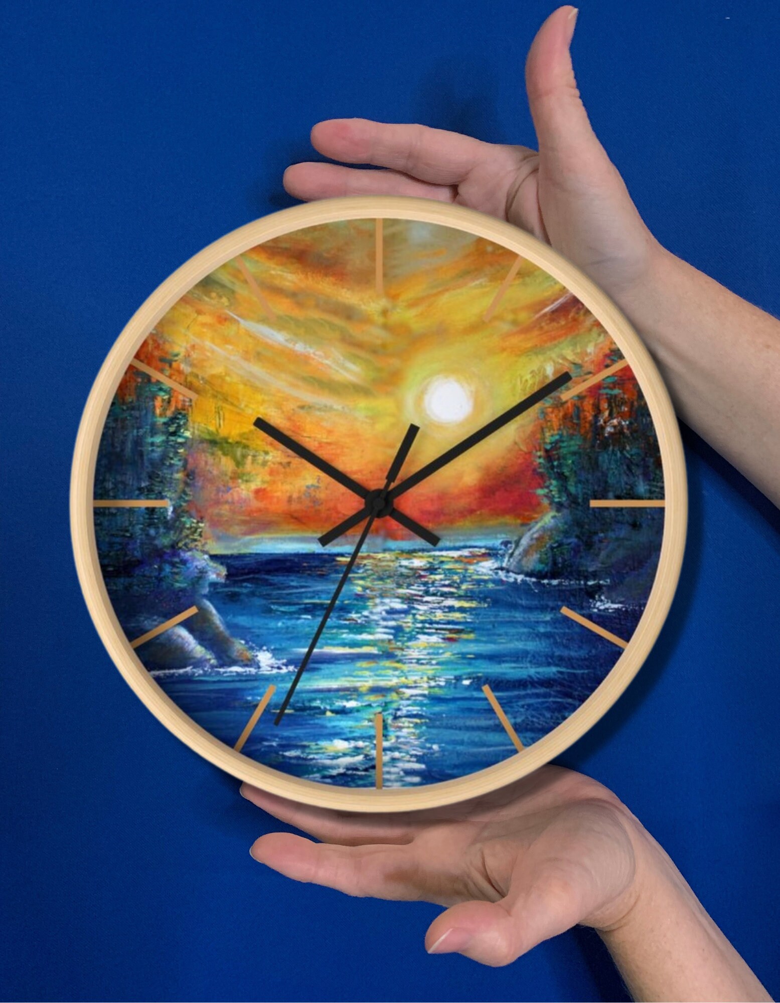Wall Clock with Seascape Sunset, Original Painting on Clock, Ocean Art ...