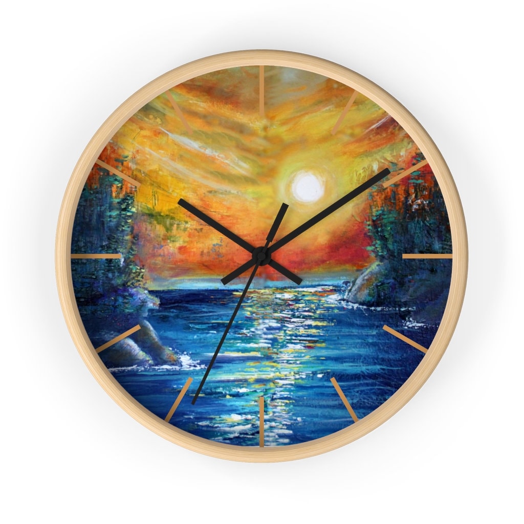 Wall Clock with Seascape Sunset, Original Painting on Clock, Ocean Art ...