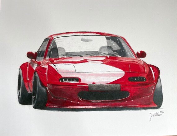 MIATA Colored Pencil Drawing PRINT With Frame - Etsy