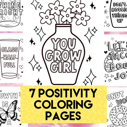 7 Positivity Coloring Sheets Motivational Quotes for Self - Etsy