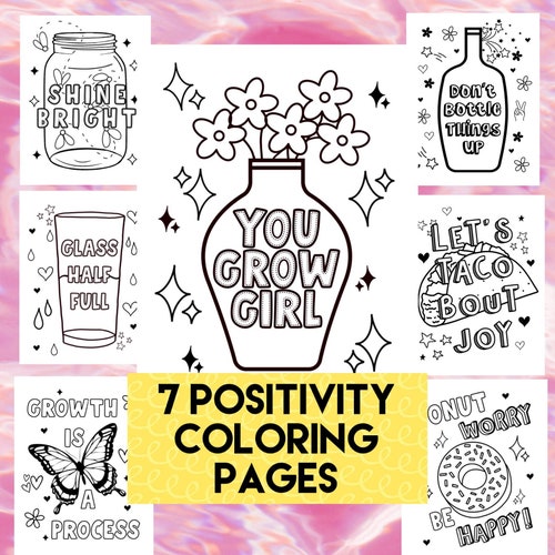 7 Positivity Coloring Sheets Motivational Quotes for Self - Etsy