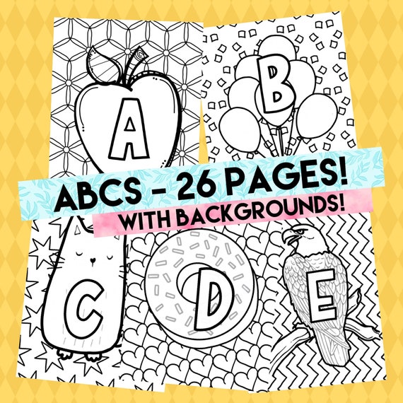 ABC Coloring Sheets W/ Backgrounds Large Easy to Color 26 | Etsy