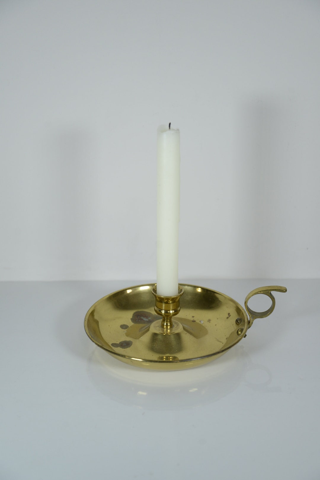 Large Vintage Brass Candlestick Holder | Brass Chamberstick Taper ...