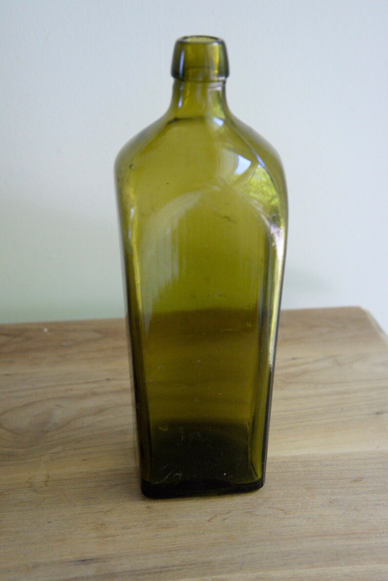 Antique 1800s Olive Green Coffin Shape Glass Gin Bottle - Etsy
