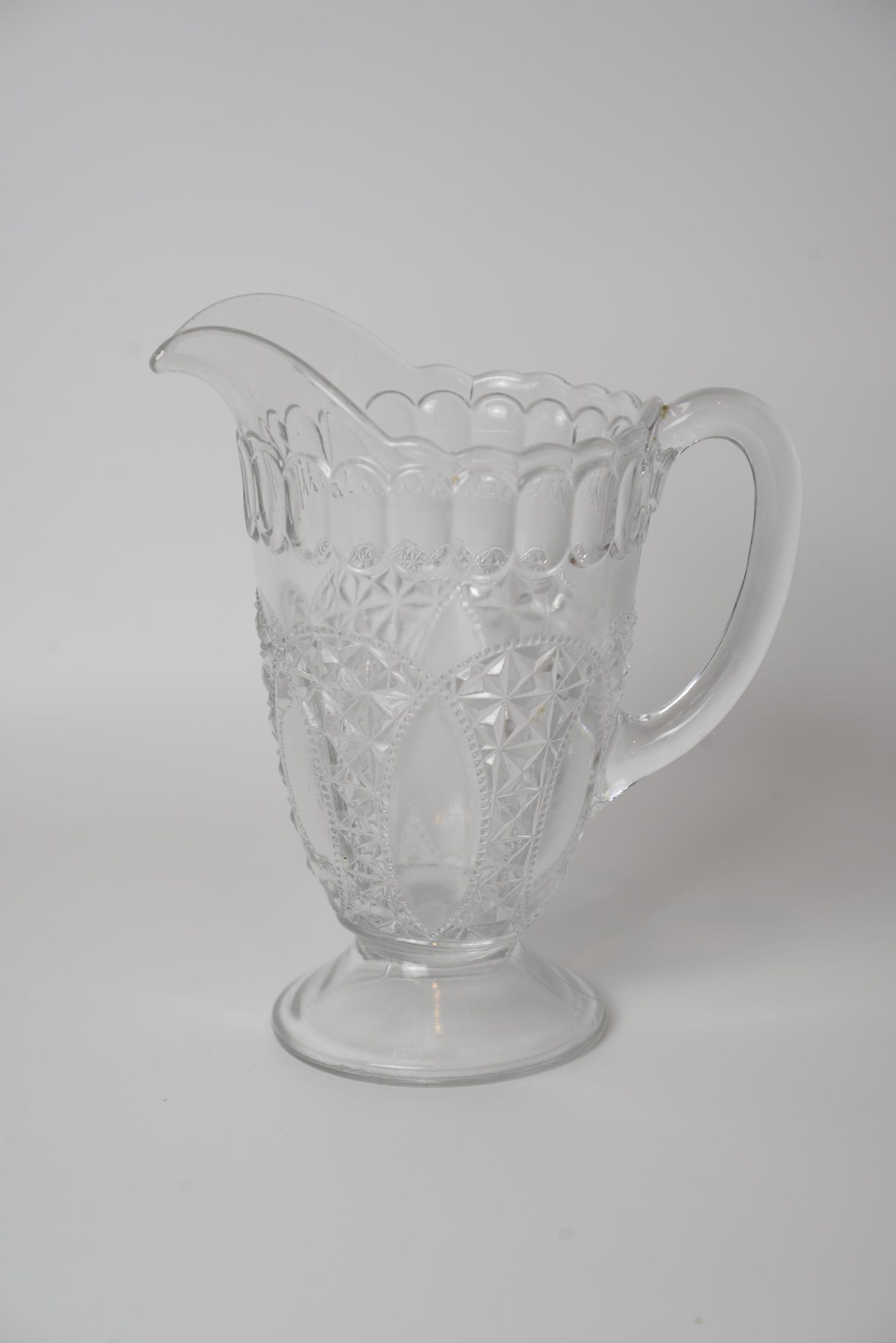 Vintage 1901 Pressed Glass Pitcher Oregon Pattern 7.5 Inches Tall EAPG ...