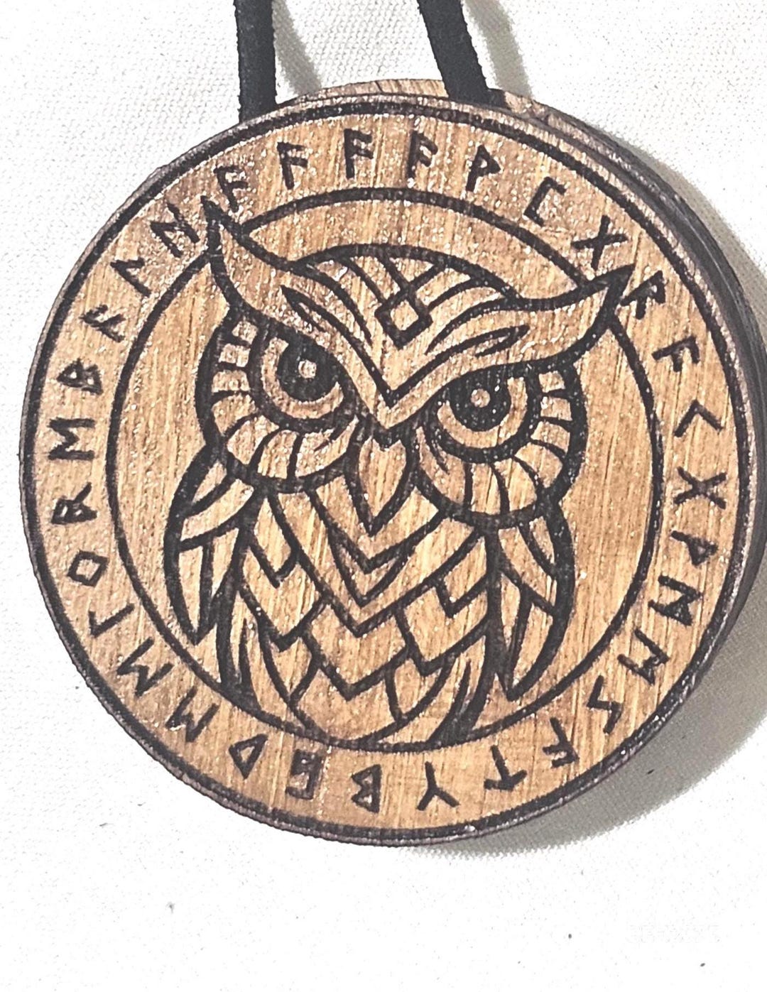 Owl Pendant With Pirate Cipher Runes – Hand-engraved Wooden Necklace ...