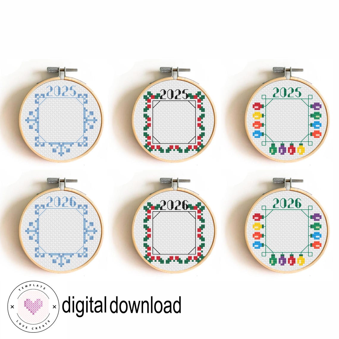 Mini Cross Stitch Frames Bundle | 6 Christmas Frame Patterns | Holly ...