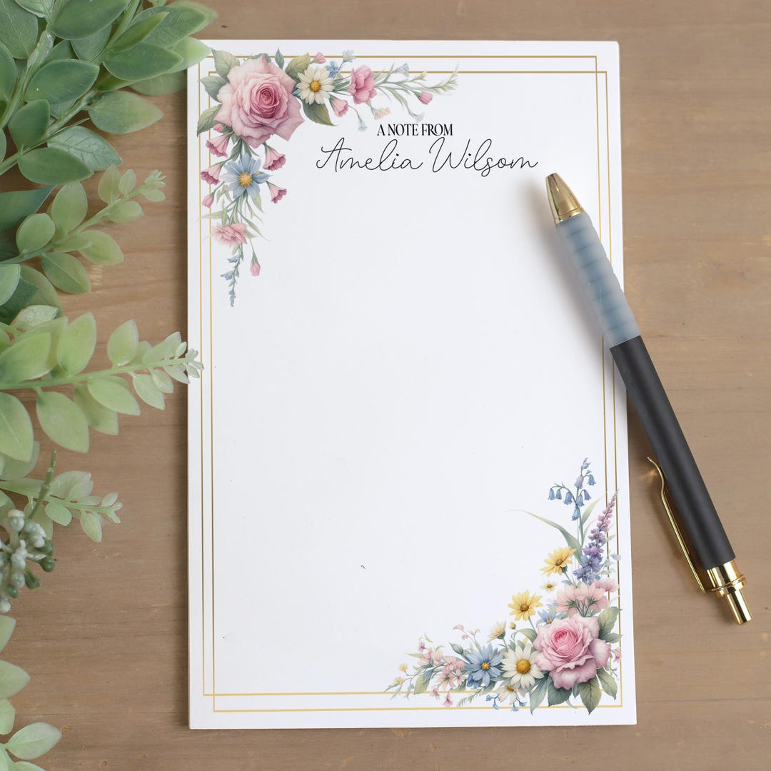 Personalized Notepad, Custom Floral Name Notepads, Flower Aesthetic, Co ...