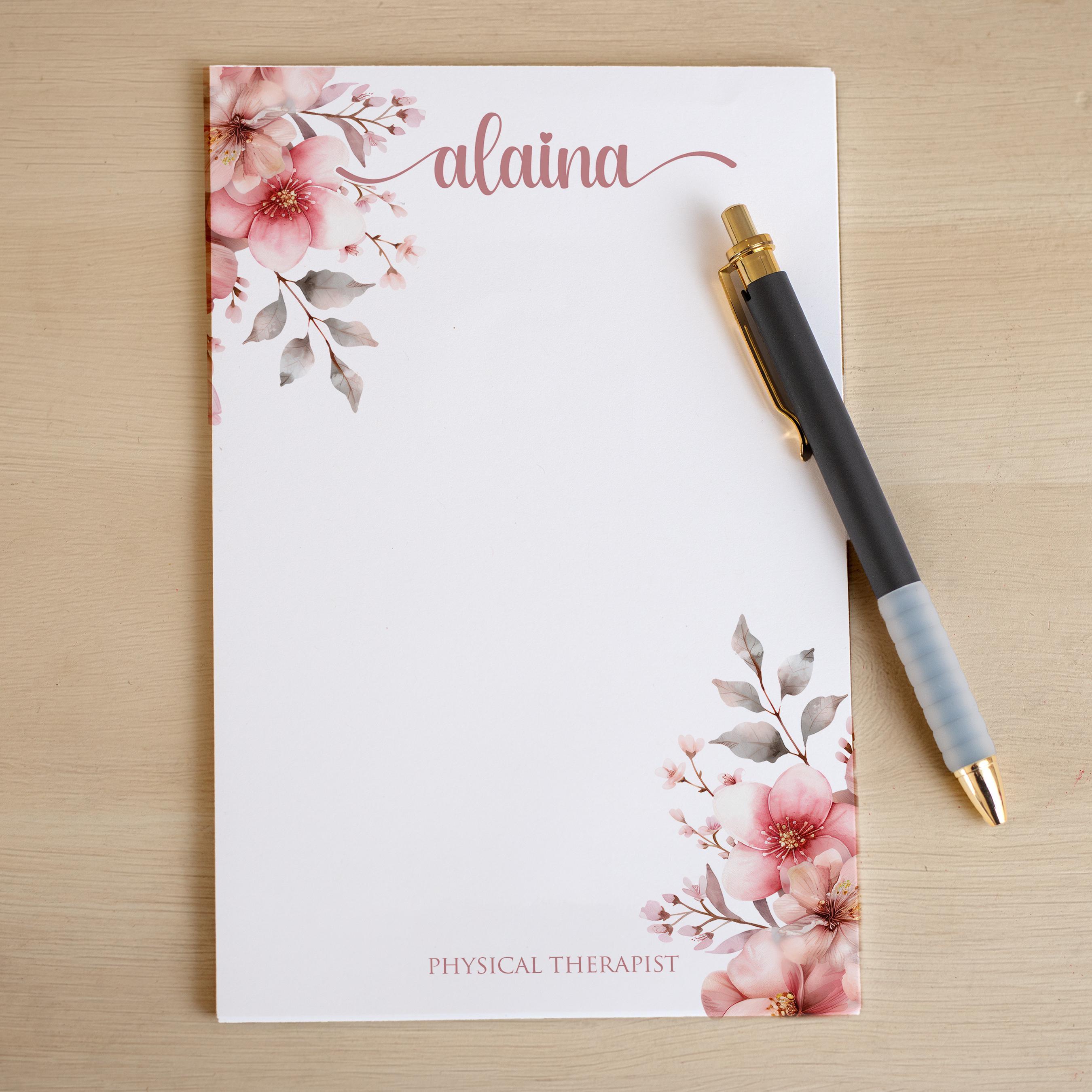 Personalized Notepad, Custom Boho Flower Name Notepads, Pink Floral ...