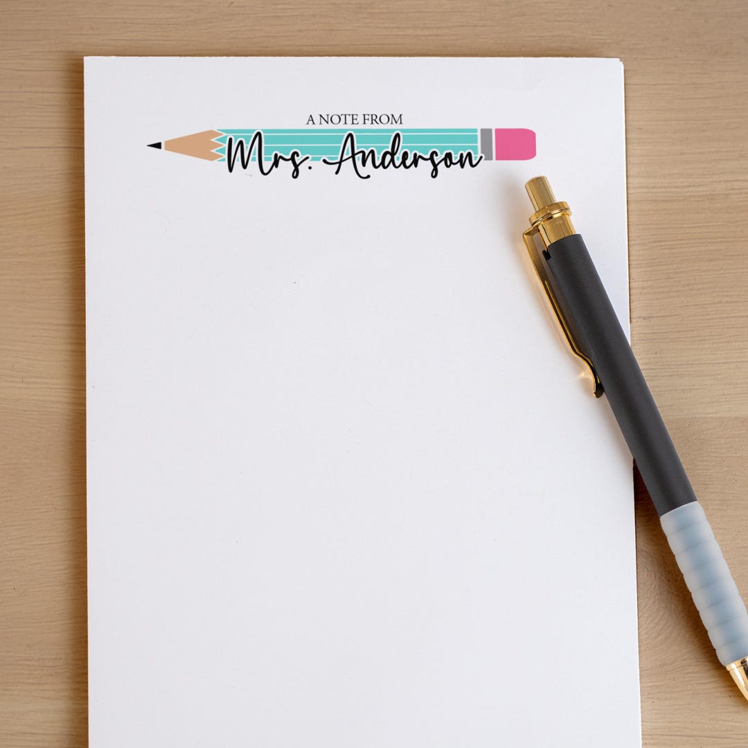 Personalized Teacher Note Pad, Custom Name Stationery, Classroom ...