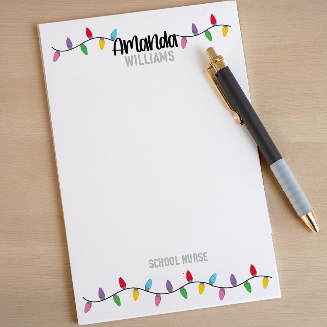 Personalized Christmas Notepad, Custom Festive Lights Name Notepads ...