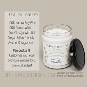 Personalized Birth Flower Candle, Custom December Birthdate, Gifts for ...