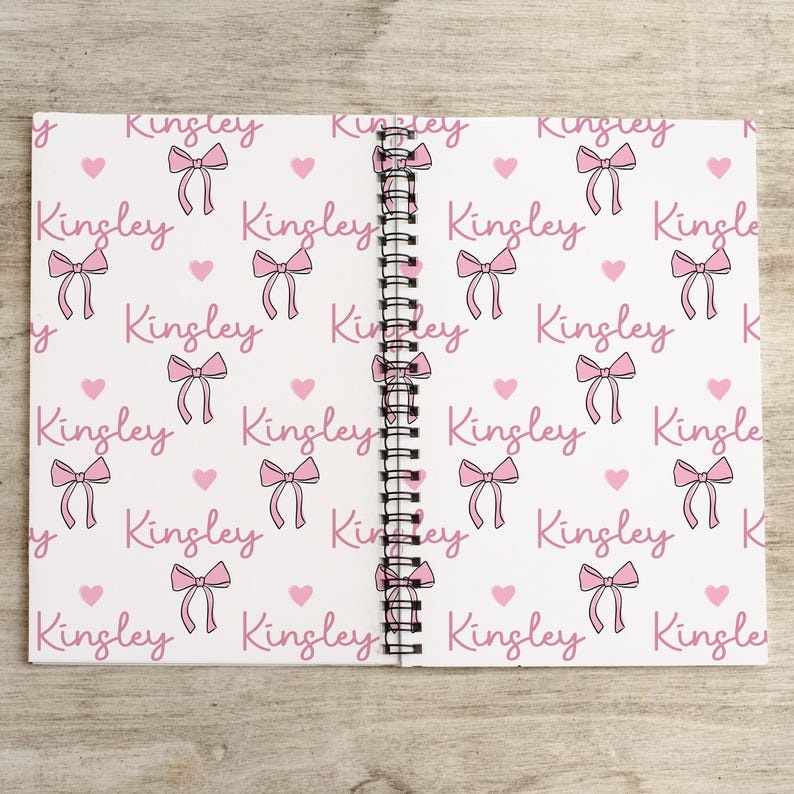 Girls Custom Notebook, Personalized Journal, Pink Coquette Bows ...