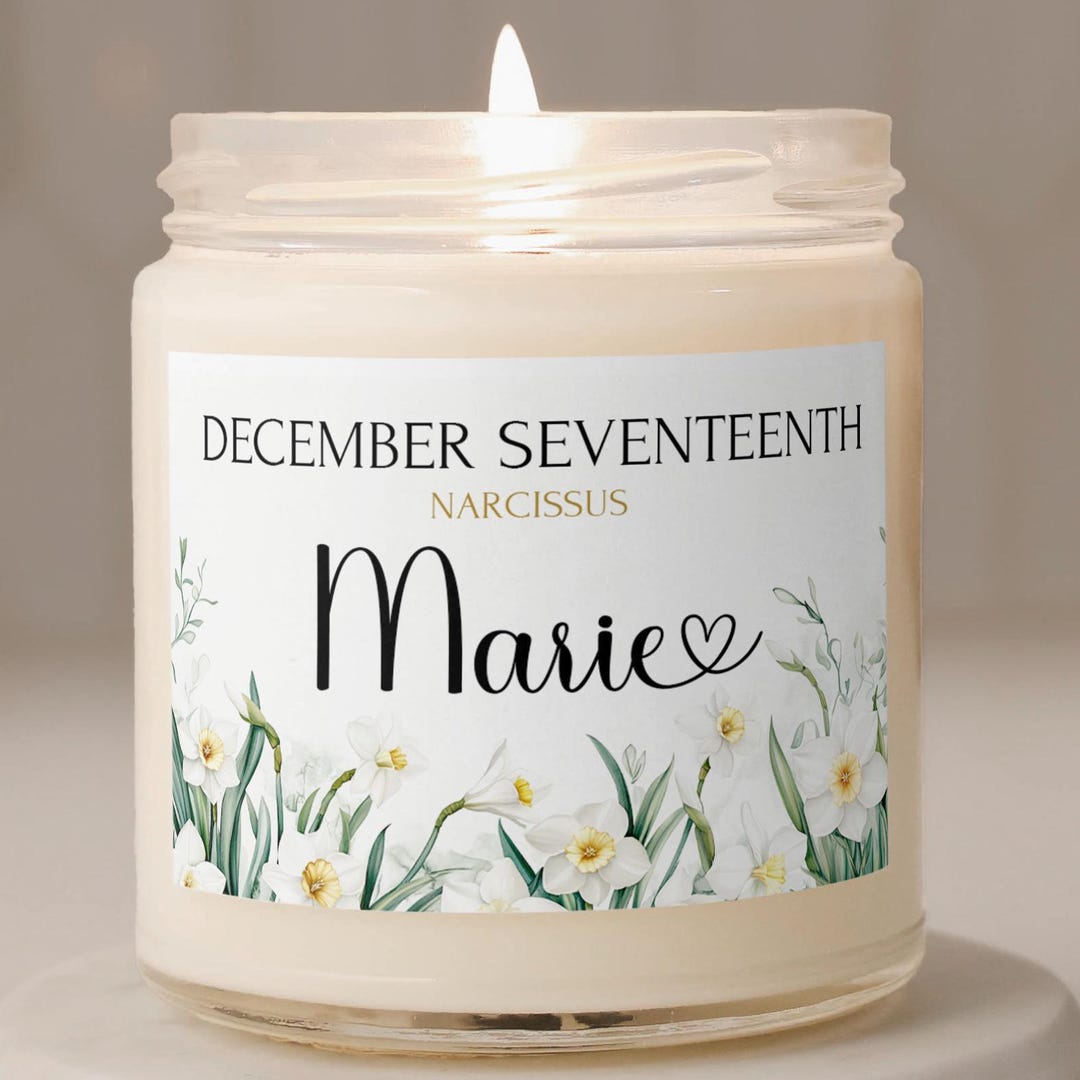 Personalized Birth Flower Candle, Custom December Birthdate Candle for ...