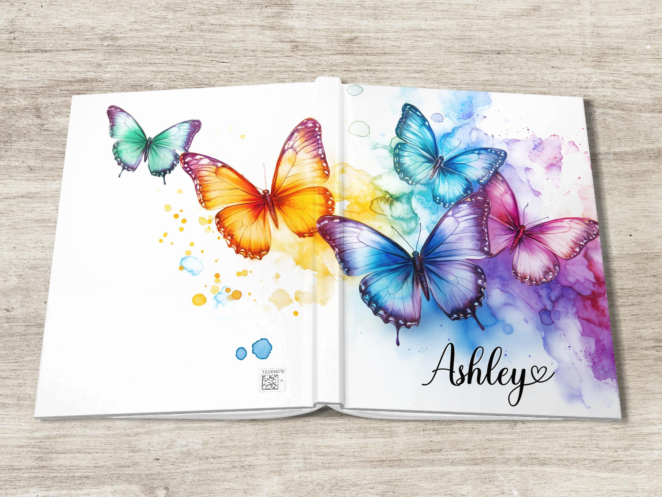 Rainbow Butterfly Hardcover Journal Notebook, Custom Name Writing ...