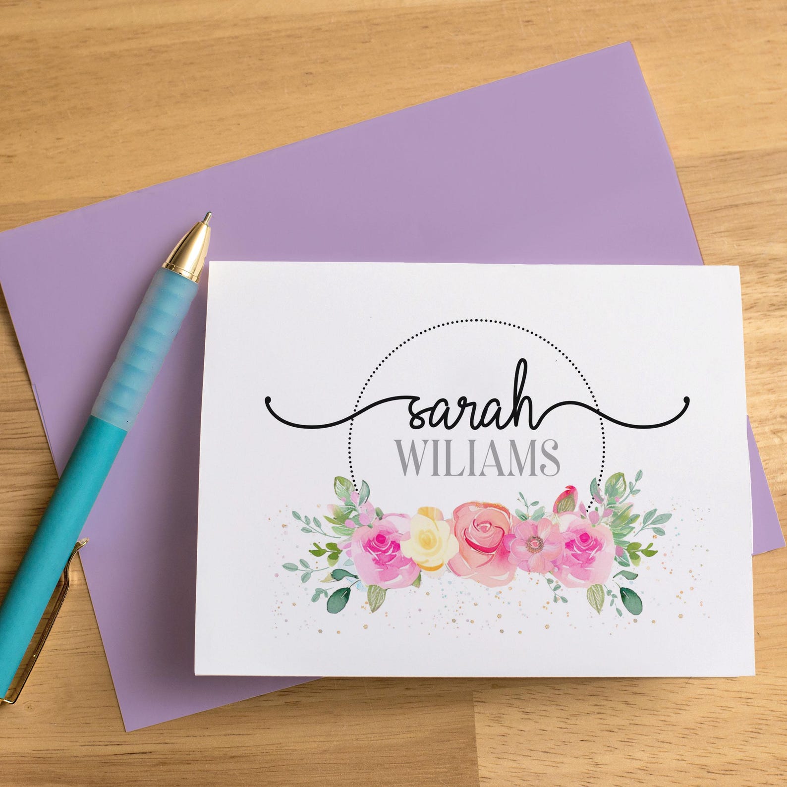 Personalized Note Cards With Name, Set of Wildflower Stationery, Folded ...