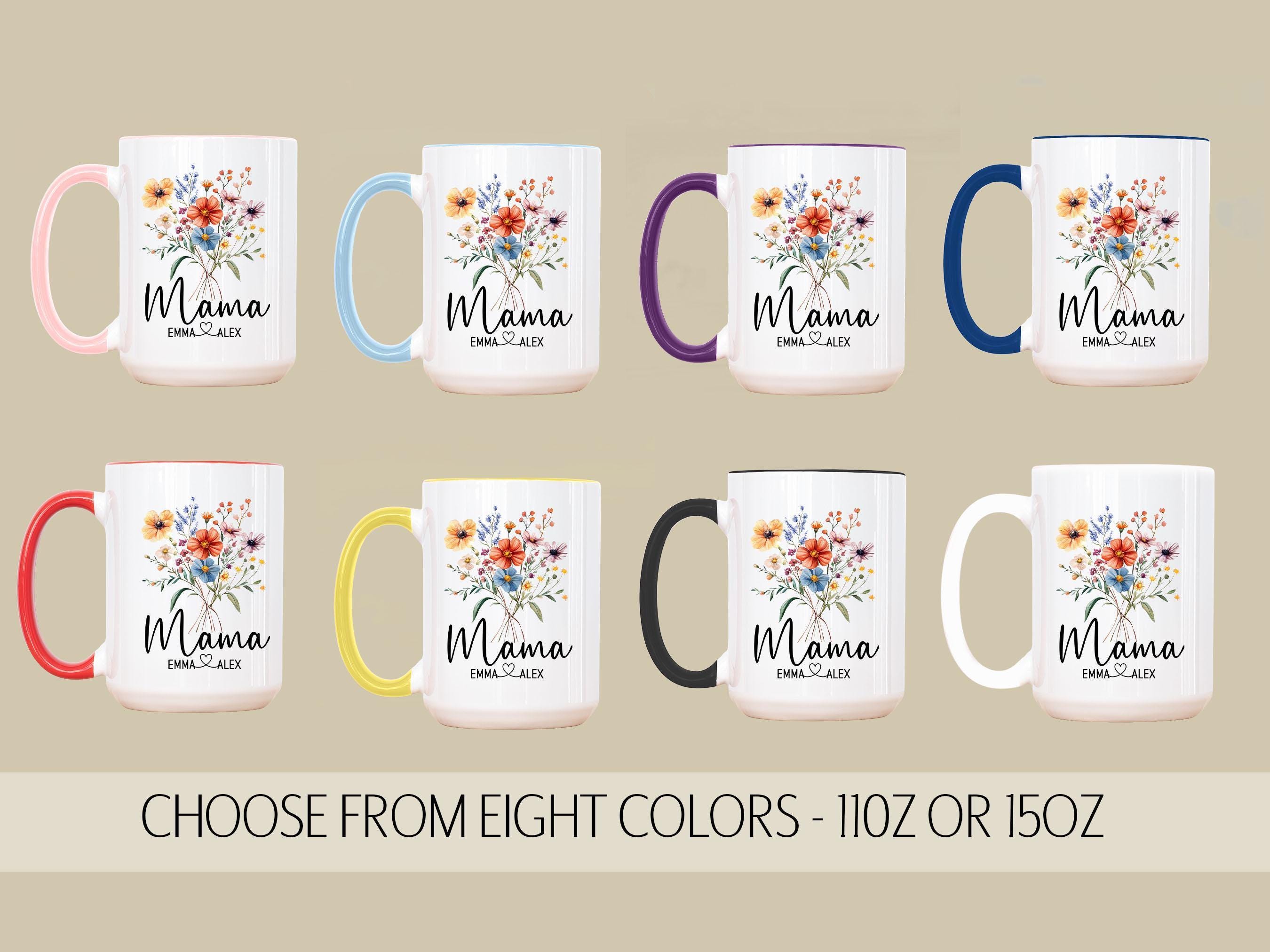 Personalized Mama Coffee Mug, Custom Wildflower Name Mugs, Children's ...