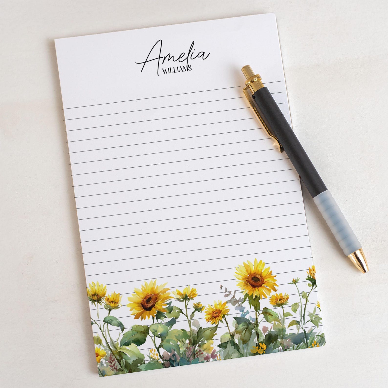 Personalized Sunflower Notepad, Custom Name Notepads, Floral Garden ...