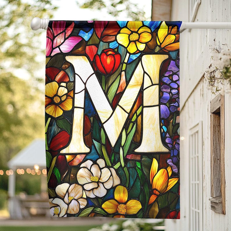 Personalized Initial Yard Flag, Custom Initial Spring Banner, Faux ...
