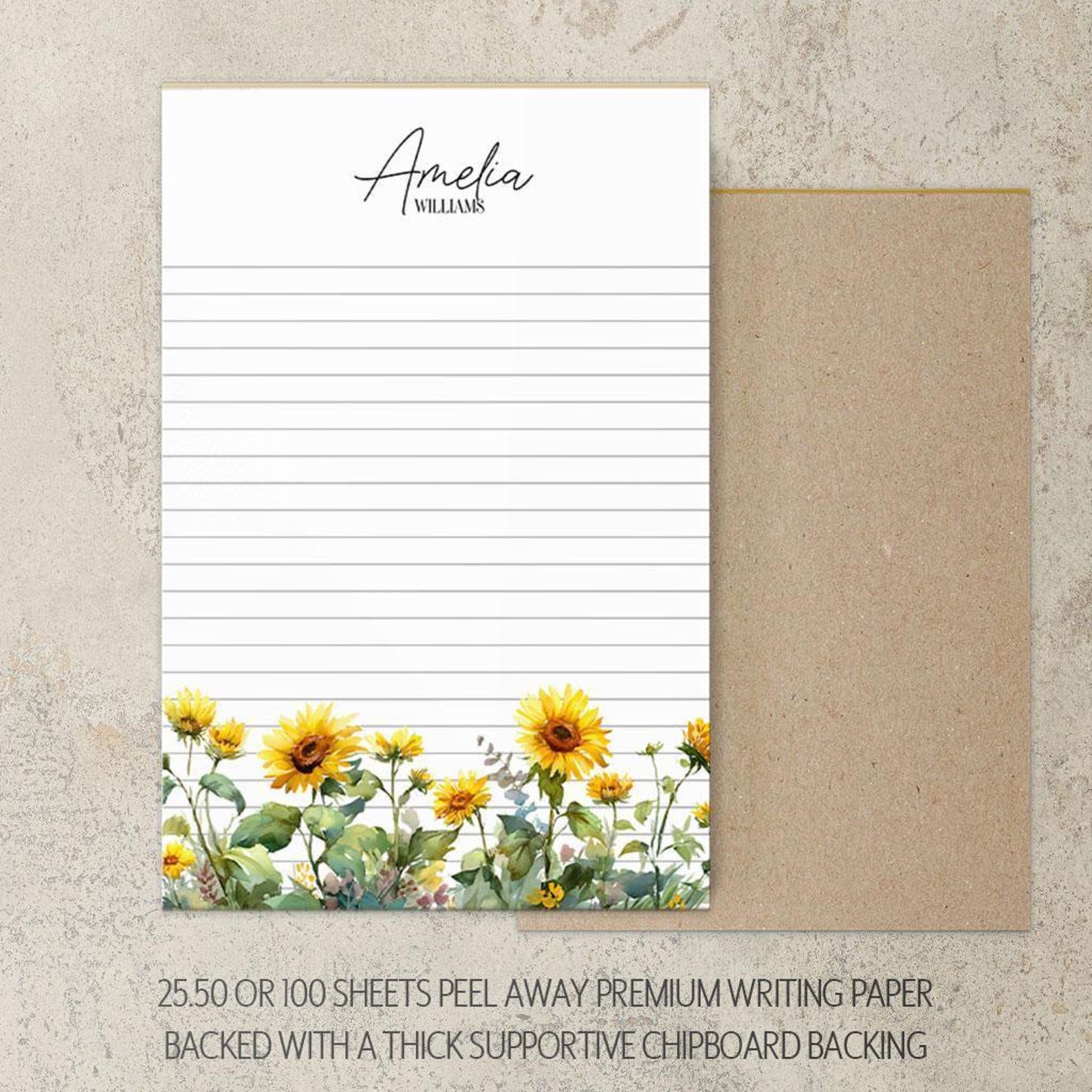 Personalized Sunflower Notepad, Custom Name Notepads, Floral Garden ...