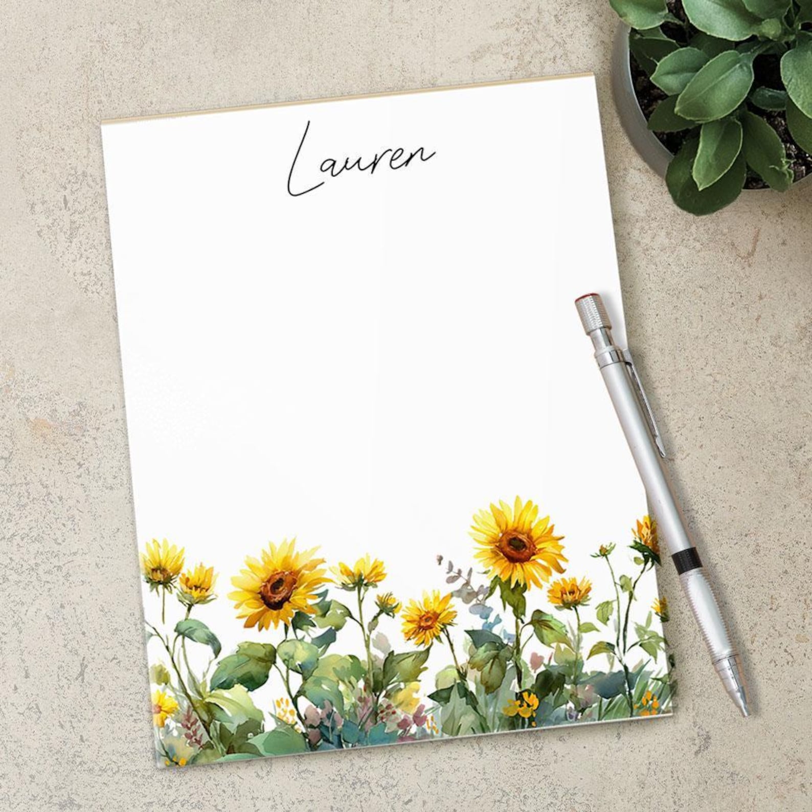 Personalized Sunflower Notepad, Custom Name Notepads, Floral Garden ...