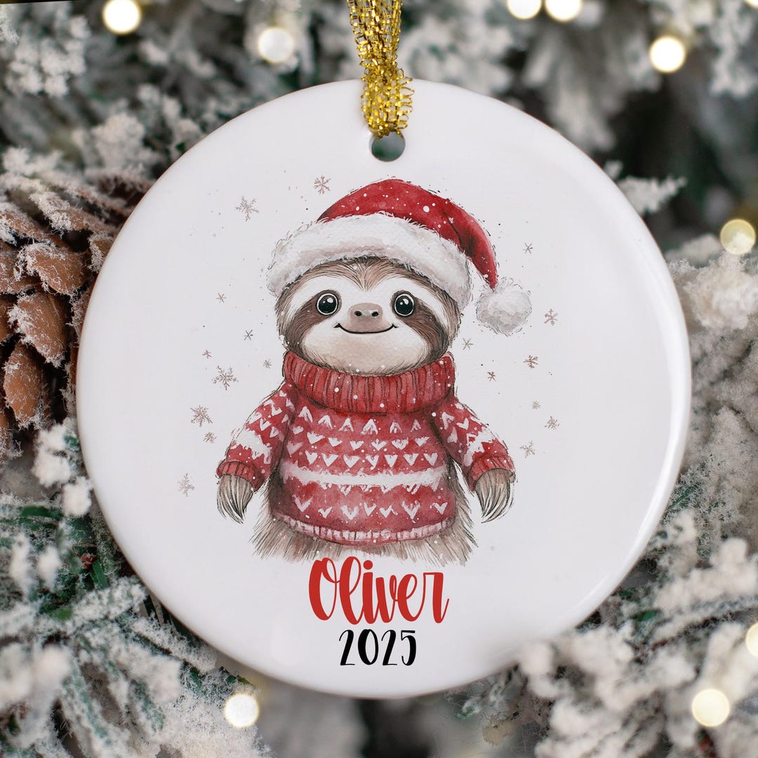 Personalized Baby Sloth Ornament, Custom Santa Sloth Christmas ...