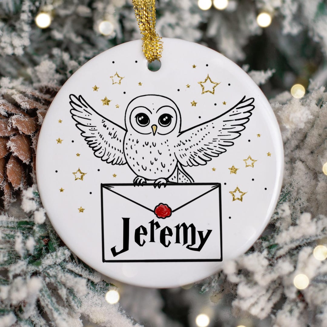 Personalized Wizard Christmas Ornament, Owl Letter Custom Ceramic Name ...